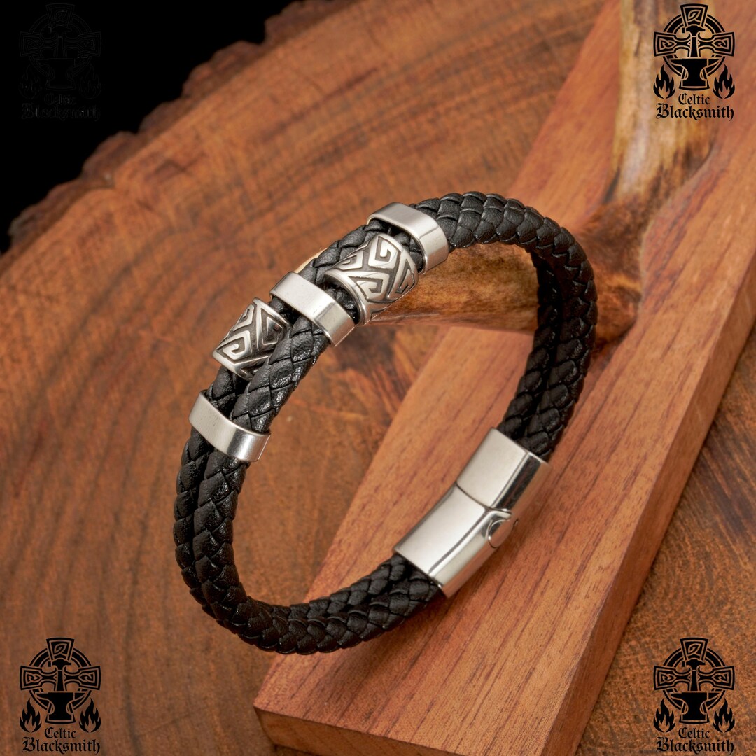Handmade Odin’s Braid Bracelet – Double Black Braided Leather Viking ...