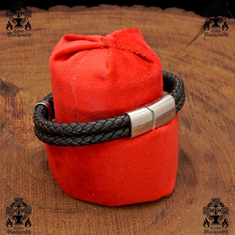 Handmade Odin’s Braid Bracelet – Double Black Braided Leather Viking ...