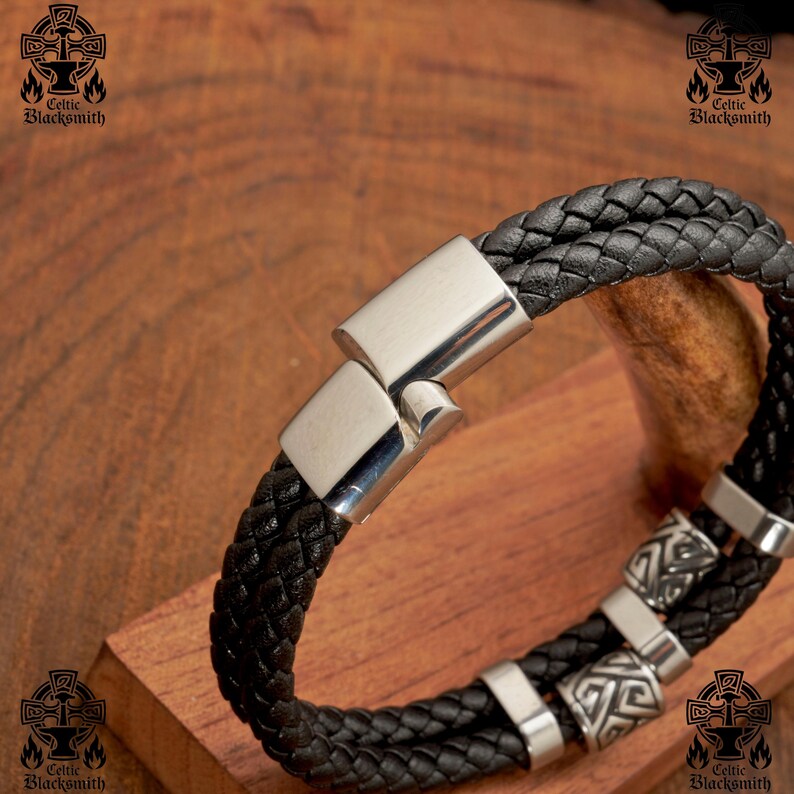 Handmade Odin’s Braid Bracelet – Double Black Braided Leather Viking ...