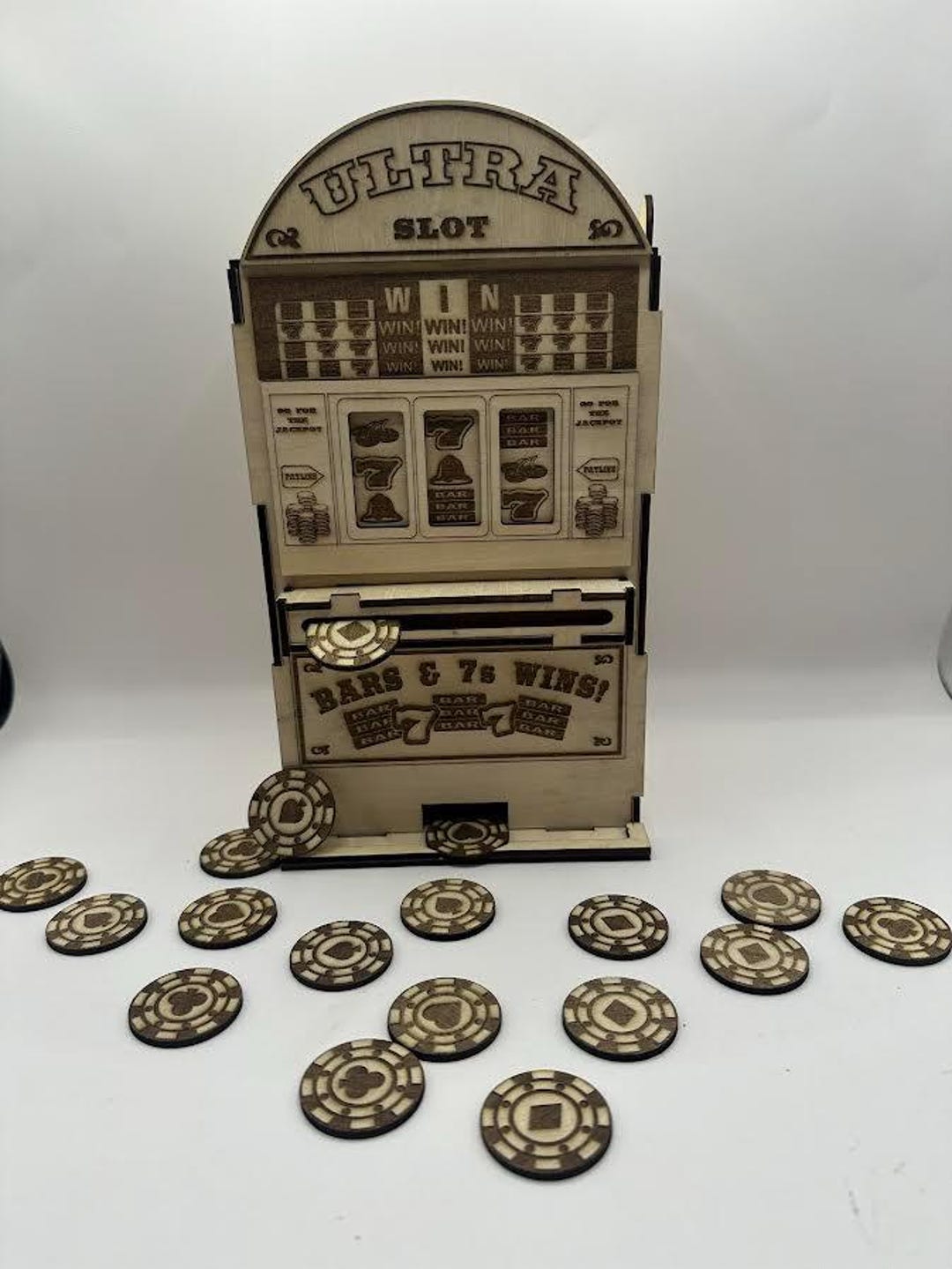 Laser Engraved Wood Slot Machine: Casino Decor, Lottery Ticket Holder ...