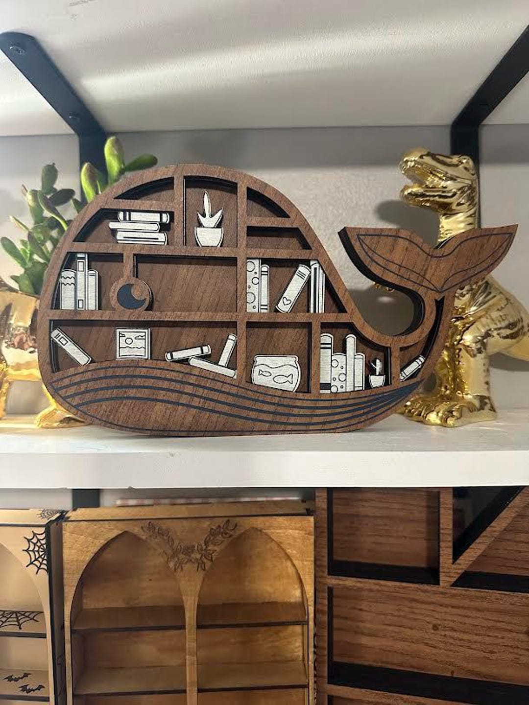 Mini Shaped Bookshelf Decor: Whale - Etsy