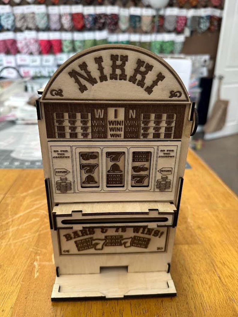 Laser Engraved Wood Slot Machine: Casino Decor, Lottery Ticket Holder ...