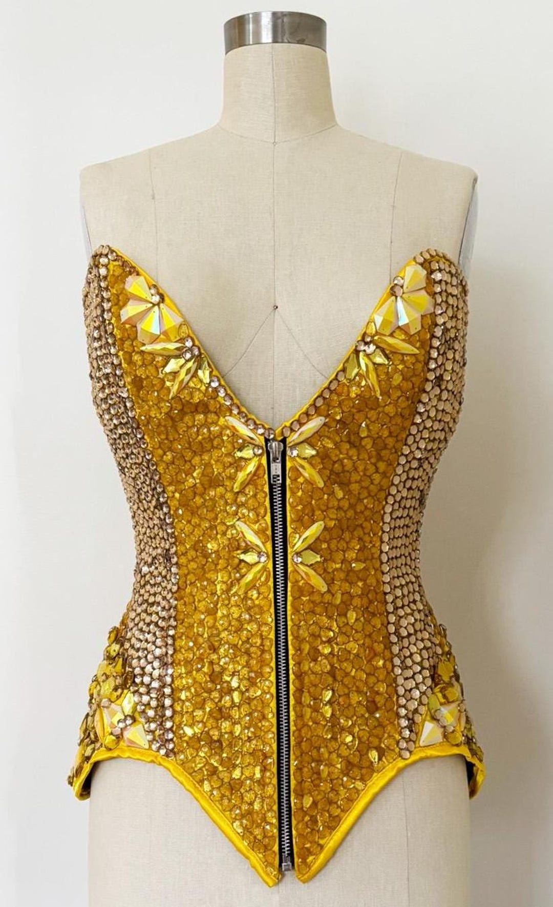 Corset Dance Costume Burlesque Costume Gold Lingerie Corset Yellow ...