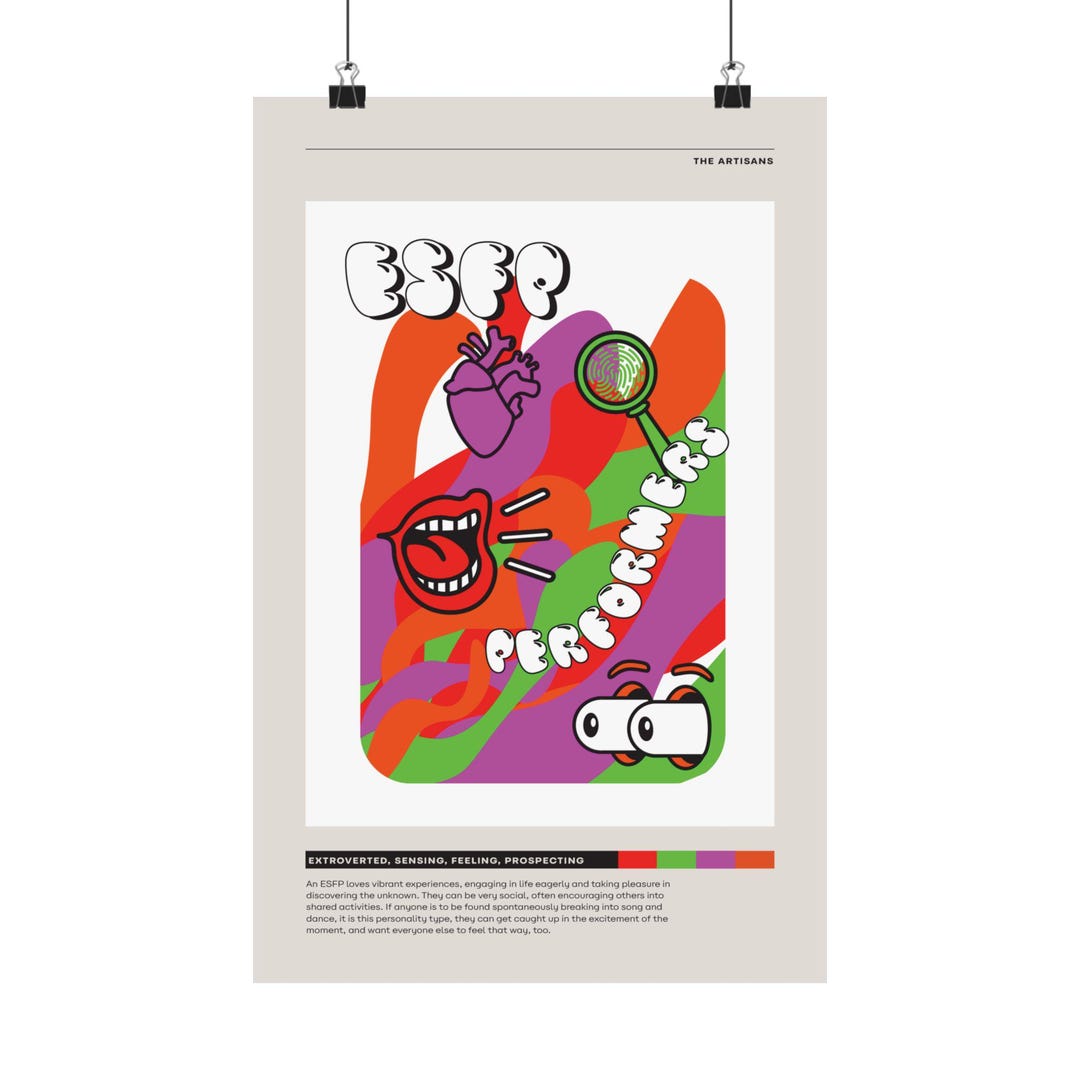 ESFP Matte Vertical Poster, Myers Briggs Personality Type Illustrative ...