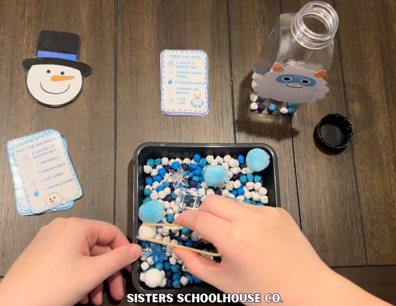 Feed the Yeti and Snowman Sensory Bin Kit: Montessori Play, Action ...