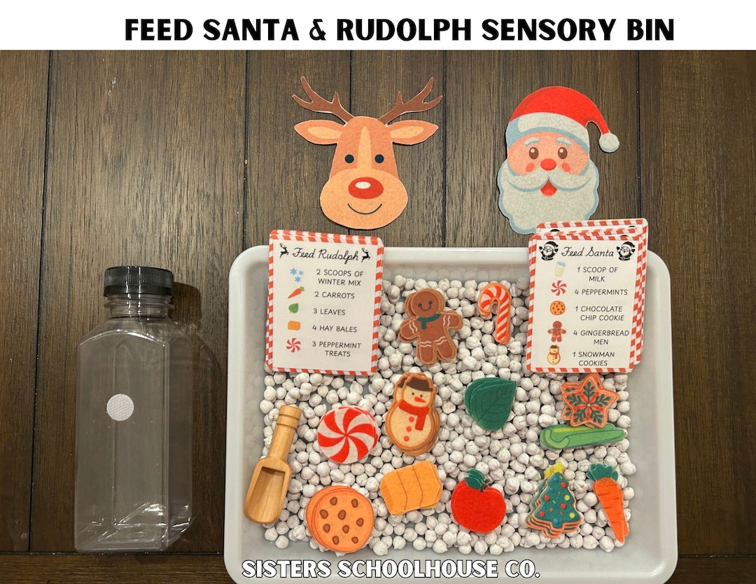 Feed Santa and Rudolph Sensory Bin Kit: Montessori Play, Action Cards ...