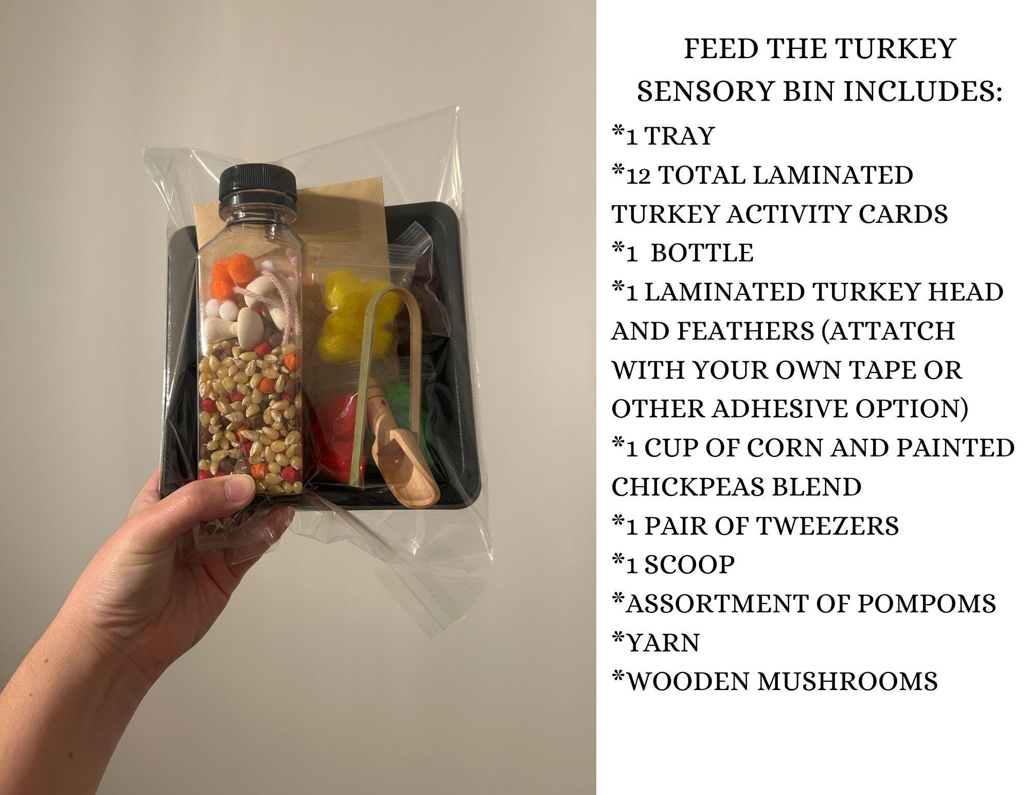 Feed the Turkey Sensory Bin Kit: Montessori Play, Action Cards ...