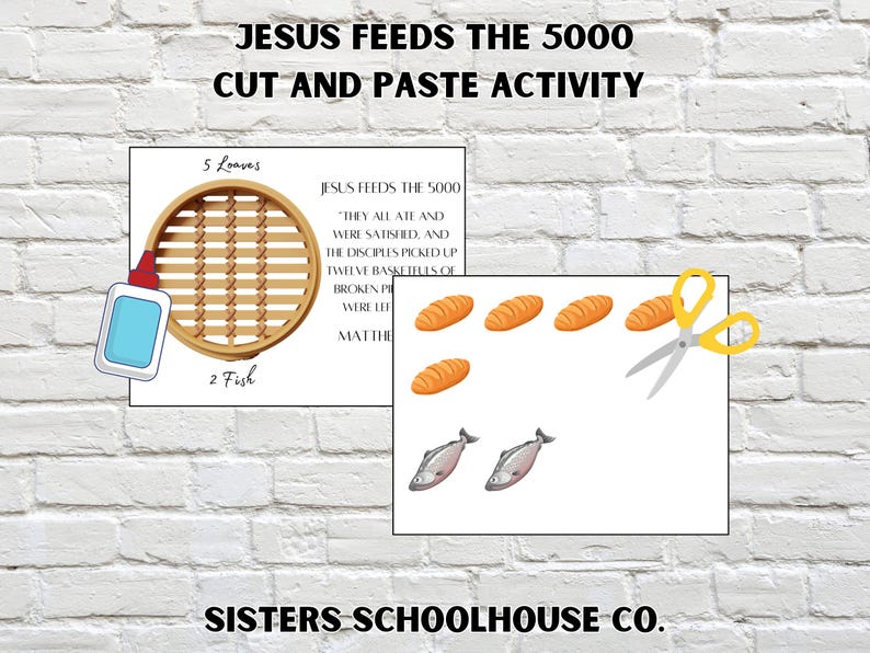 Jesus Feeds 5000 Cut and Paste Activity, Bible Lesson, Sunday School ...