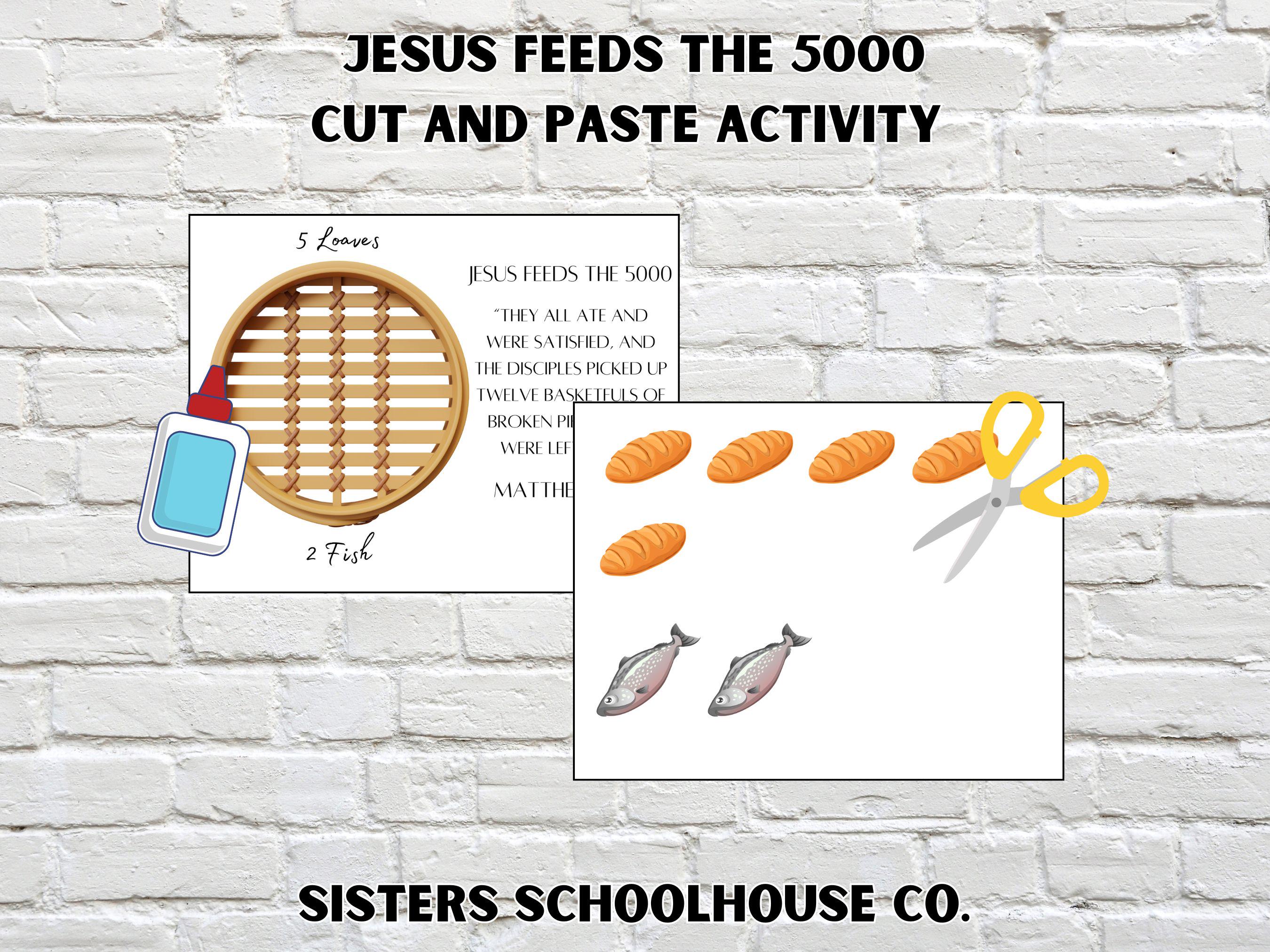 Jesus Feeds 5000 Cut and Paste Activity, Bible Lesson, Sunday School ...
