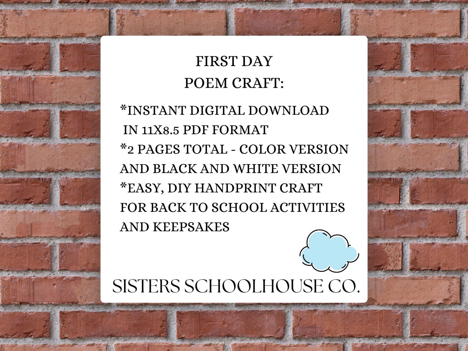 First Day of School Poem Handprint Craft: DIY Keepsake Photo Prop (PDF ...