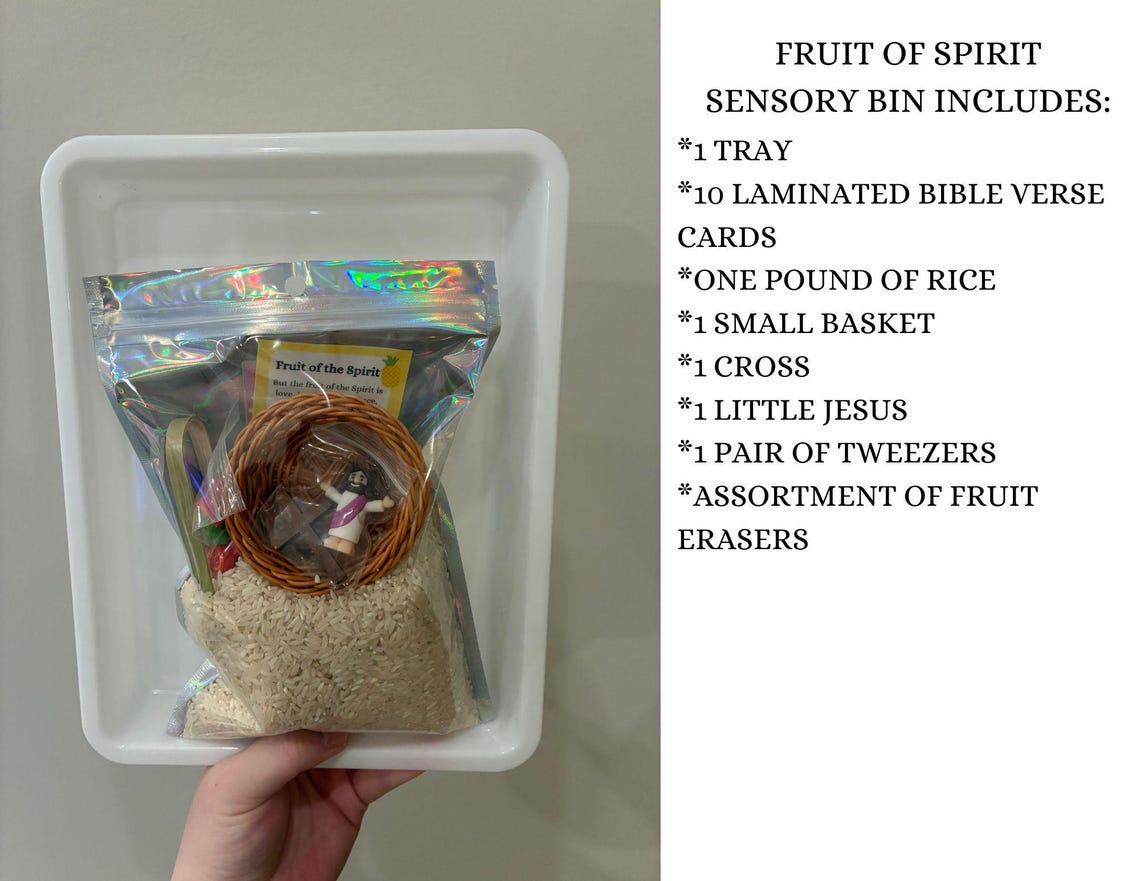 Fruit of the Spirit Sensory Bin Kit: Bible Verse Cards, Montessori Play ...