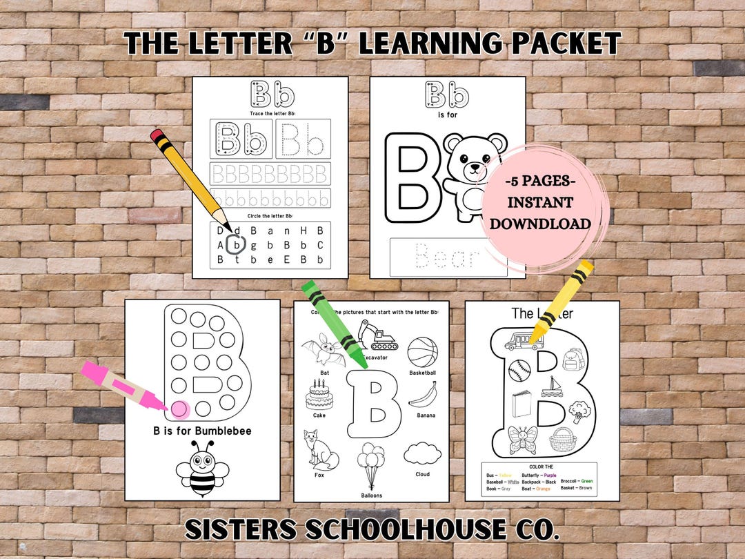 Letter B Learning Packet, Kid's Worksheet Bundle, Preschool Printables ...