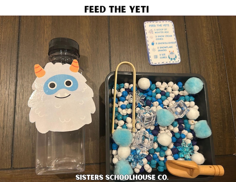 Feed the Yeti and Snowman Sensory Bin Kit: Montessori Play, Action ...