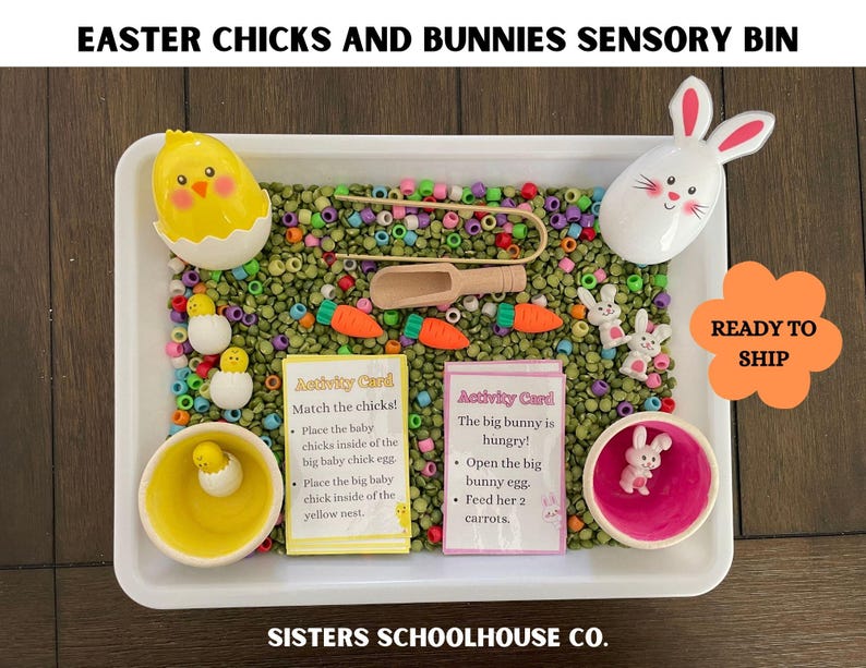 Easter Baby Chicks and Bunnies Sensory Bin Kit: Montessori Activity ...