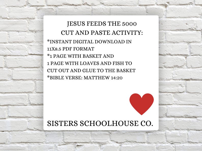 Jesus Feeds 5000 Cut and Paste Activity, Bible Lesson, Sunday School ...