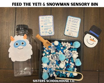 Feed the Yeti and Snowman Sensory Bin Kit: Montessori Play, Action ...