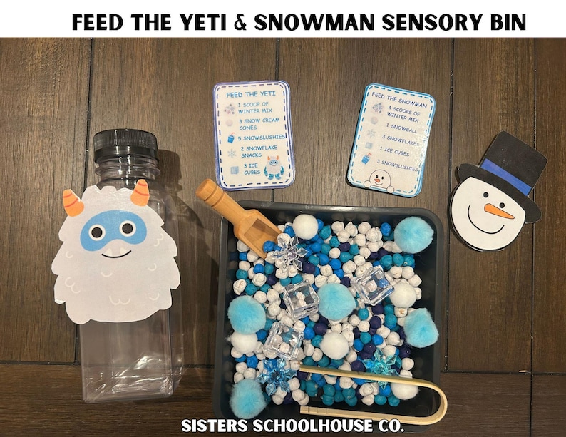 Feed the Yeti and Snowman Sensory Bin Kit: Montessori Play, Action ...