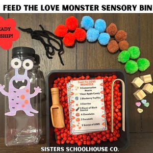 Feed the LOVE MONSTER Sensory Bin Kit: Montessori Play, Action Cards ...