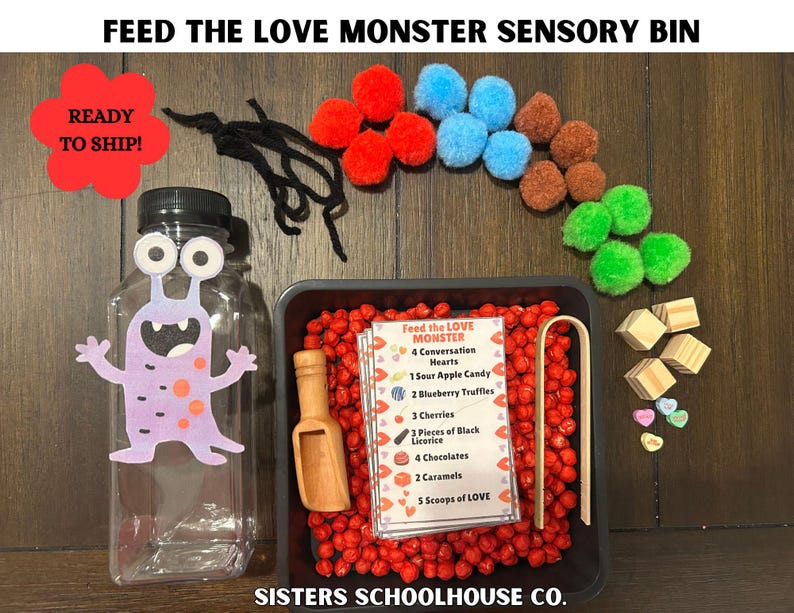 Feed the LOVE MONSTER Sensory Bin Kit: Montessori Play, Action Cards ...