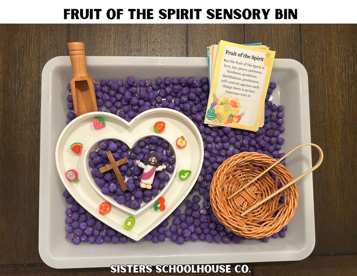 NEW LOOK Fruit of the Spirit Sensory Bin Kit: Bible Verse Cards ...