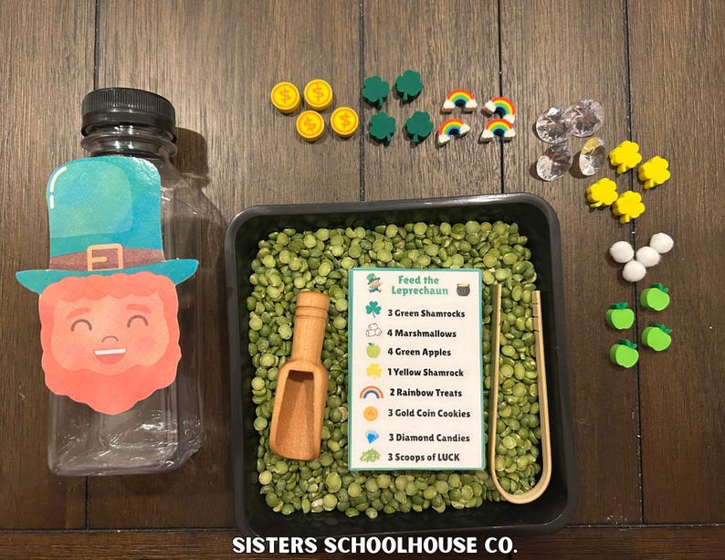 Feed the Leprechaun Sensory Bin Kit: Montessori Play, Action Cards ...