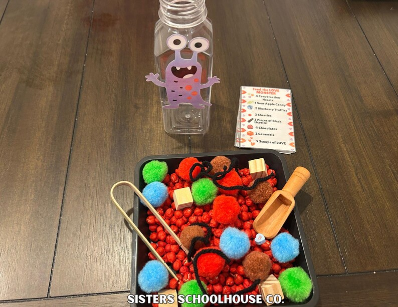 Feed the LOVE MONSTER Sensory Bin Kit: Montessori Play, Action Cards ...