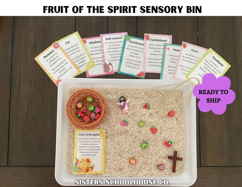 Fruit of the Spirit Sensory Bin Kit: Bible Verse Cards, Montessori Play ...