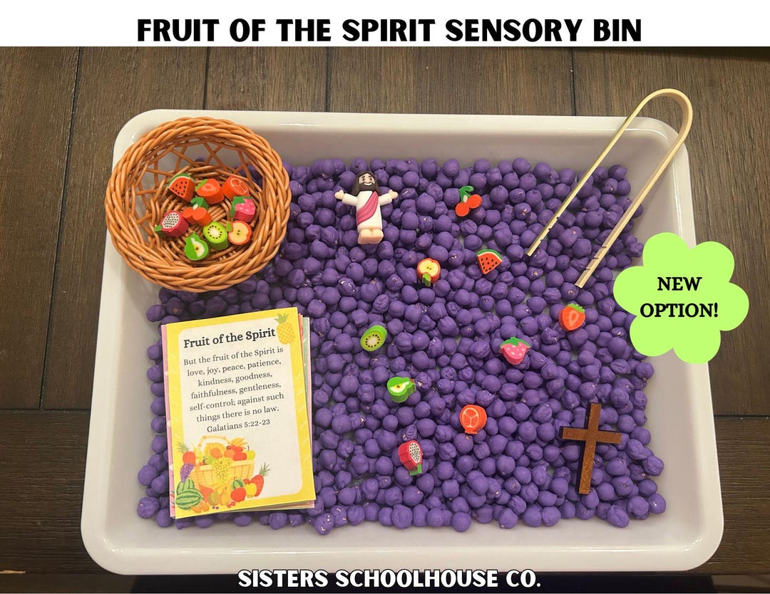 Fruit of the Spirit Sensory Bin Kit: Bible Verse Cards, Montessori Play ...
