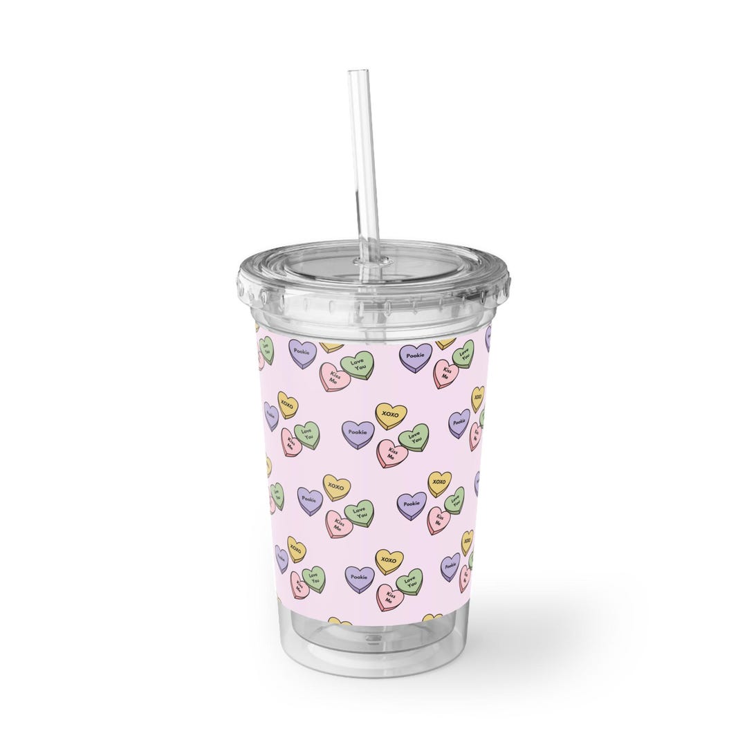 Acrylic Cup With Conversation Hearts Design, Valentine's Day Drinkware ...