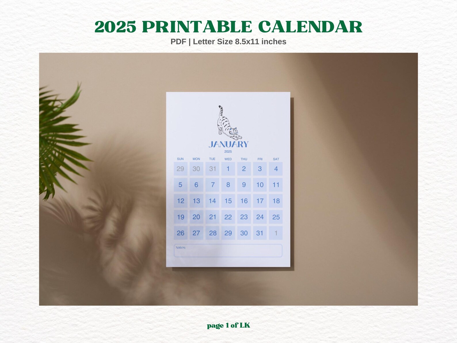 2025 Calendar Printable | Cute Cat Calendar Wall Calendar Monthly ...