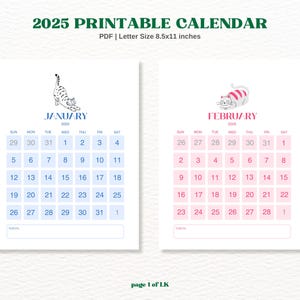 2025 Calendar Printable | Cute Cat Calendar Wall Calendar Monthly ...
