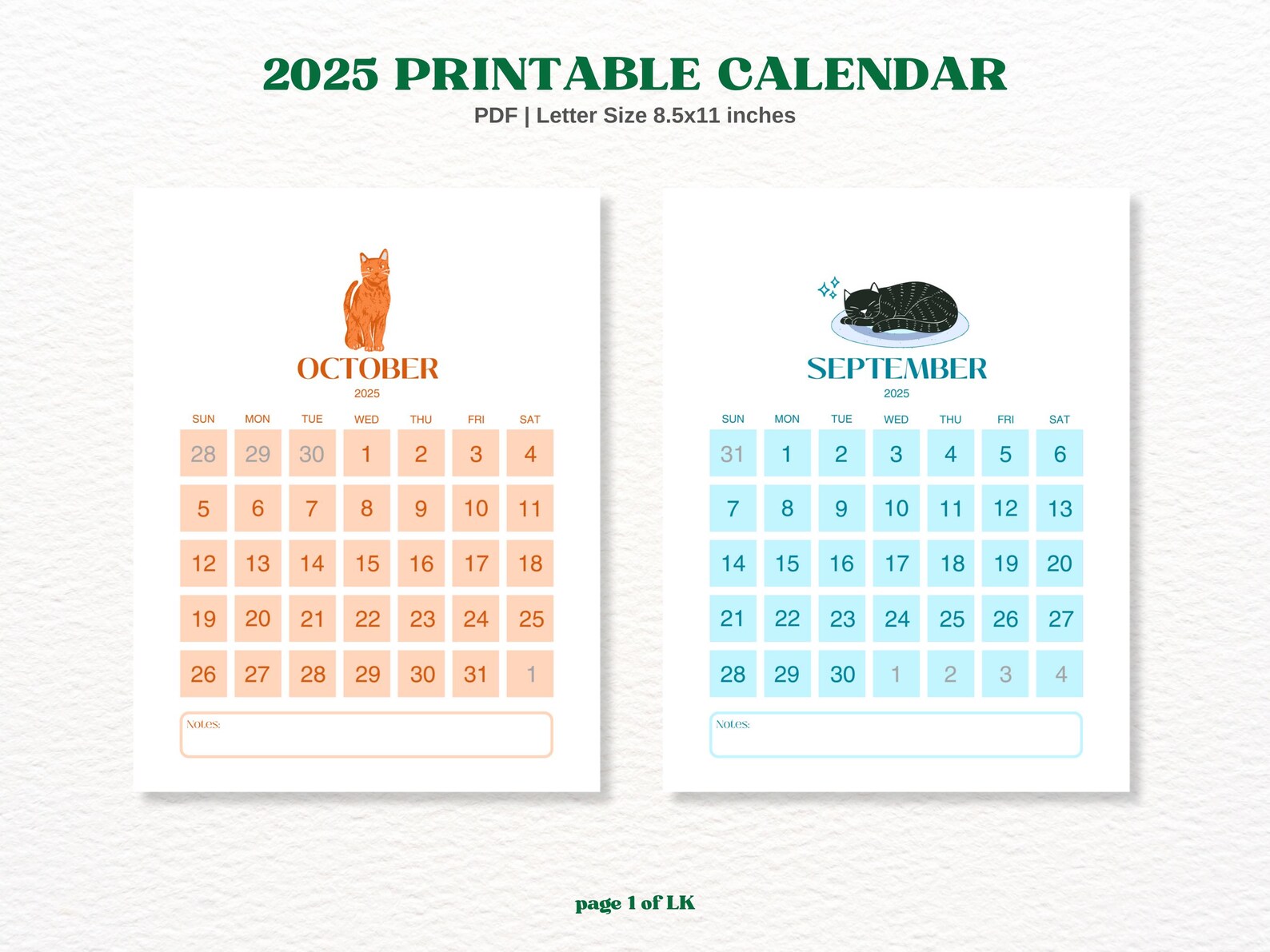 2025 Calendar Printable | Cute Cat Calendar Wall Calendar Monthly ...