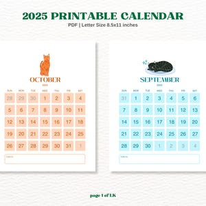 2025 Calendar Printable | Cute Cat Calendar Wall Calendar Monthly ...