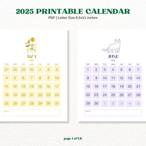 2025 Calendar Printable | Cute Cat Calendar Wall Calendar Monthly ...