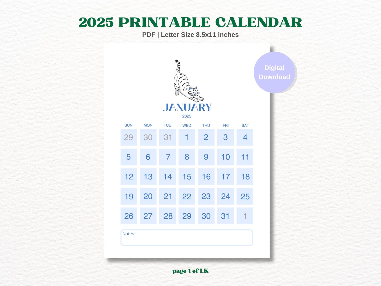 2025 Calendar Printable | Cute Cat Calendar Wall Calendar Monthly ...