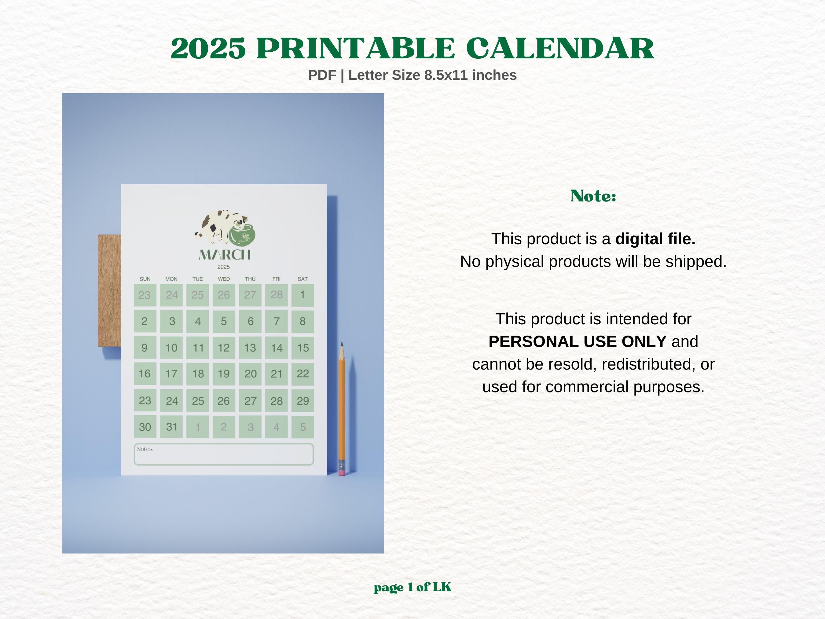 2025 Calendar Printable | Cute Cat Calendar Wall Calendar Monthly ...