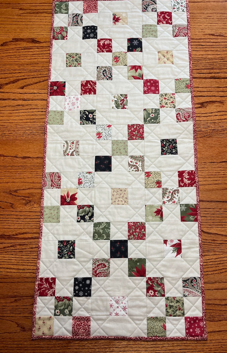 Poinsettia Plaza Four Patch Table Runner - Etsy