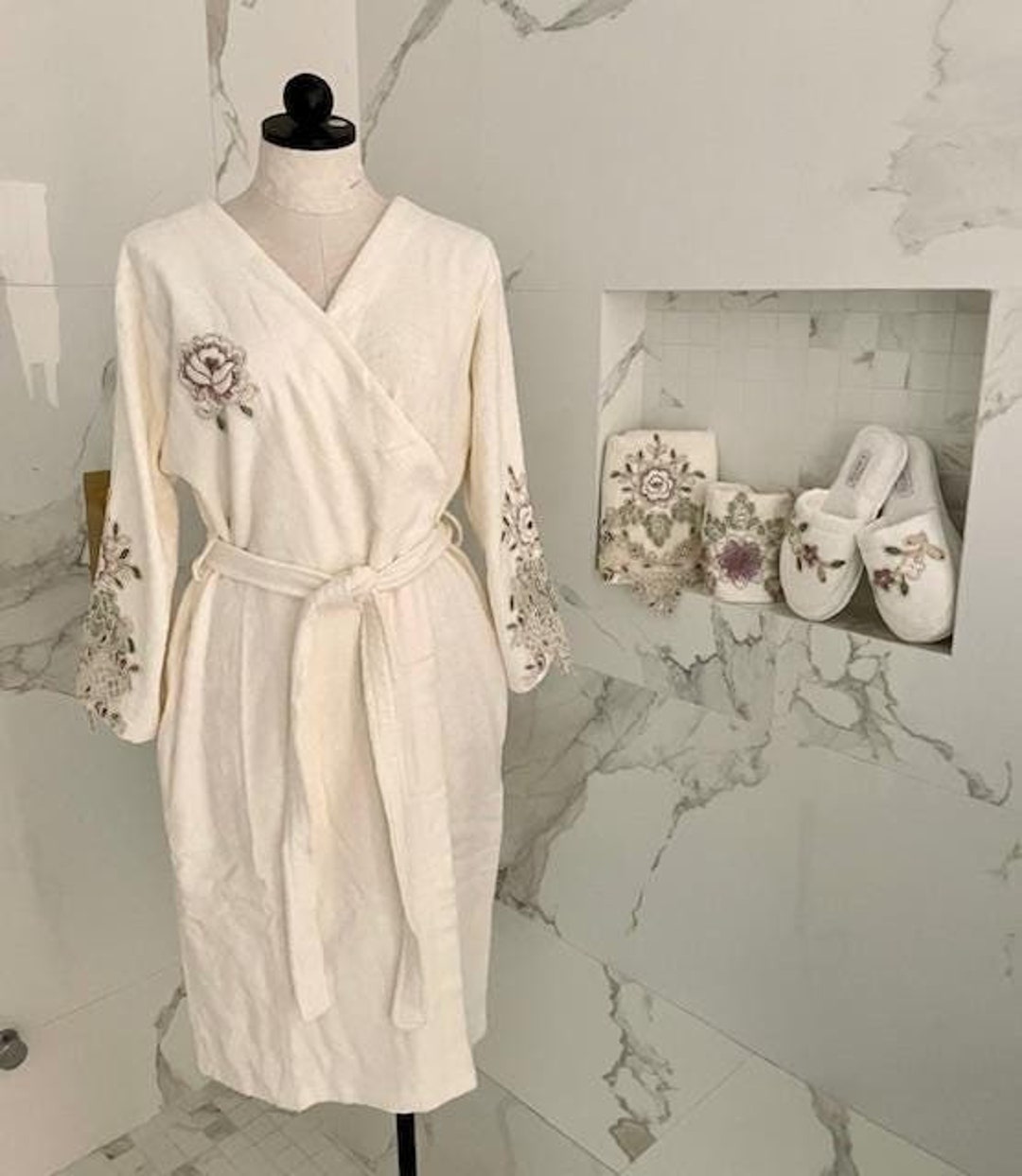 Embroidered Spa Robe – Soft Decorative Shower Robe for Women ...