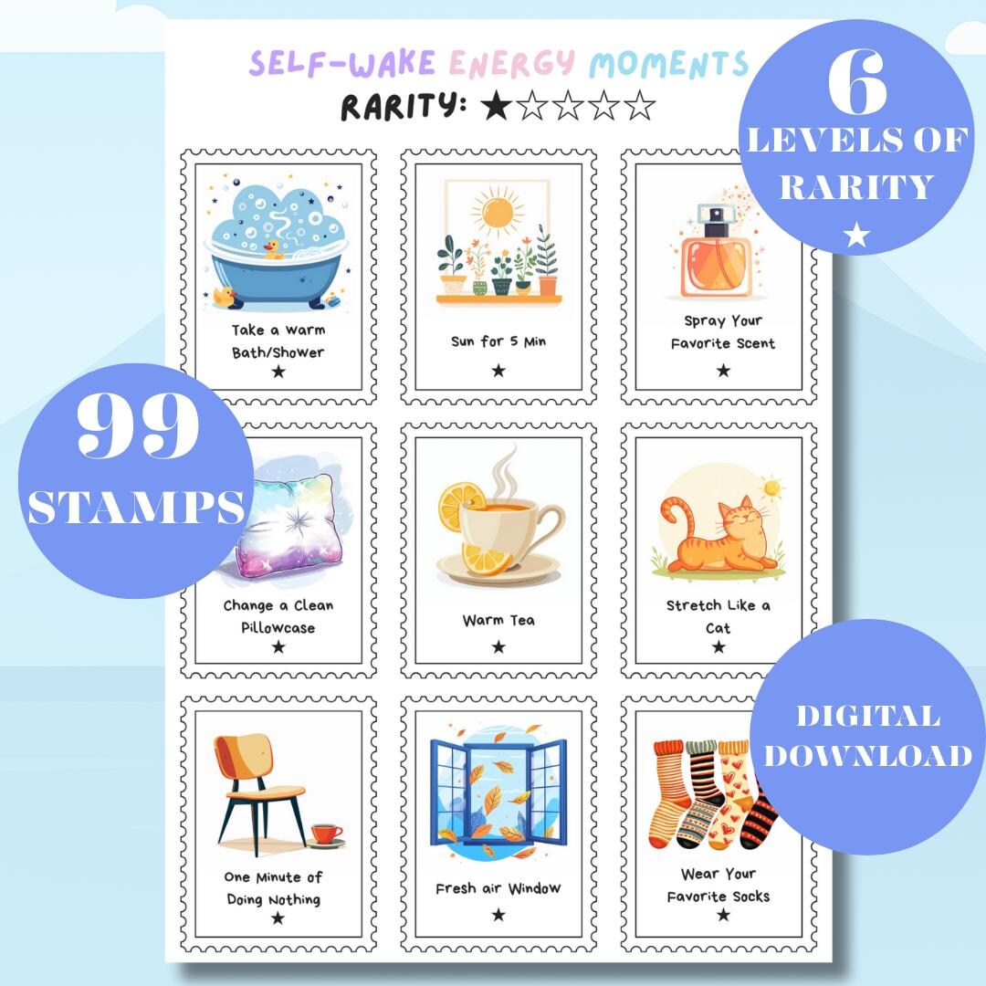 99 Self Care Energy Moments Stamp Cards Digital Self Care Challenge ...