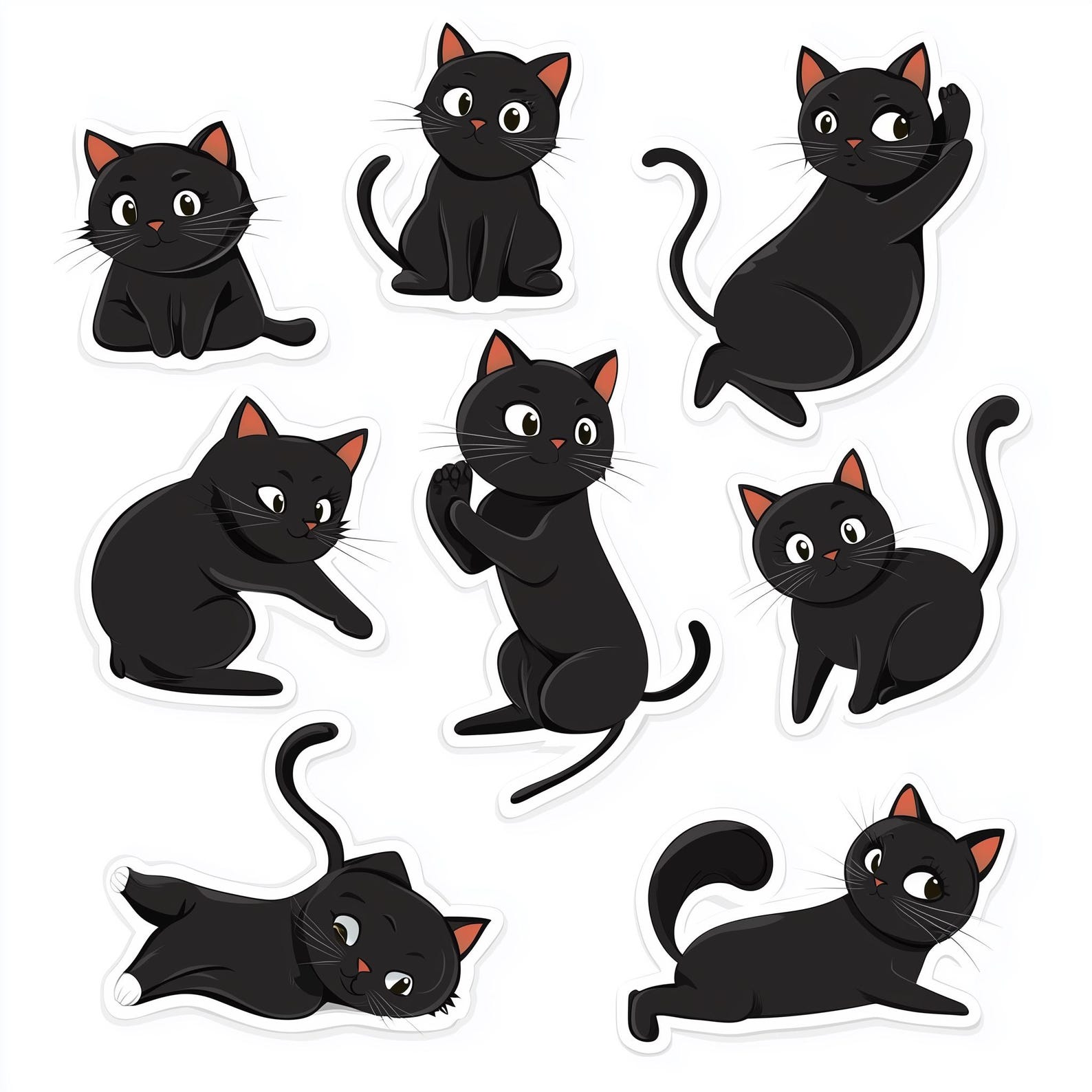 Cute Black Cat Clipart Digital Stickers, Kawaai Cat Printable Stickers ...