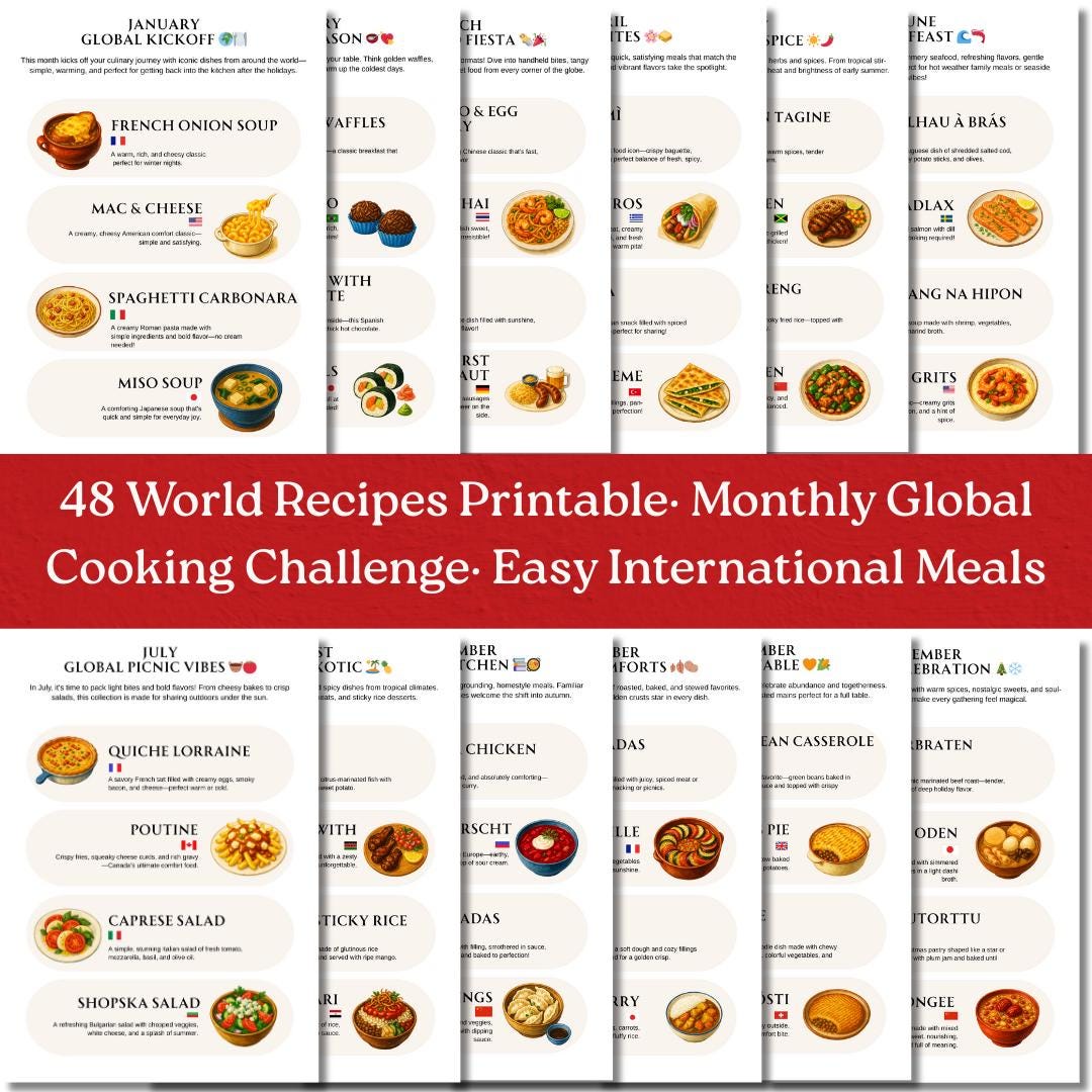 48 World Recipes Printable | Monthly Global Cooking Challenge |easy ...