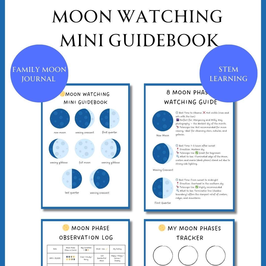 8 Moon Phases Watching Guide Printable Lunar Calendar for Kids ...
