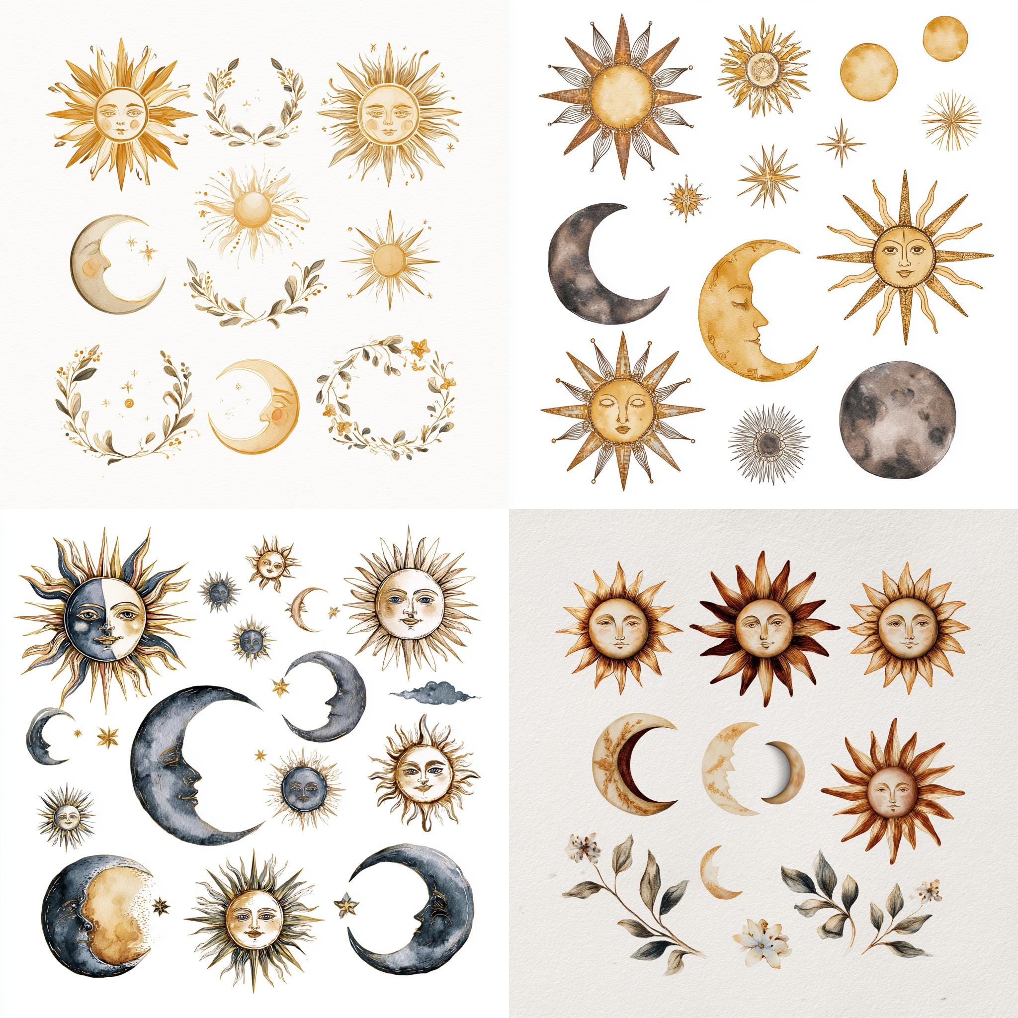 30P Celestial Clipart - Cute Sun Moon and Stars PNG Format Instant ...