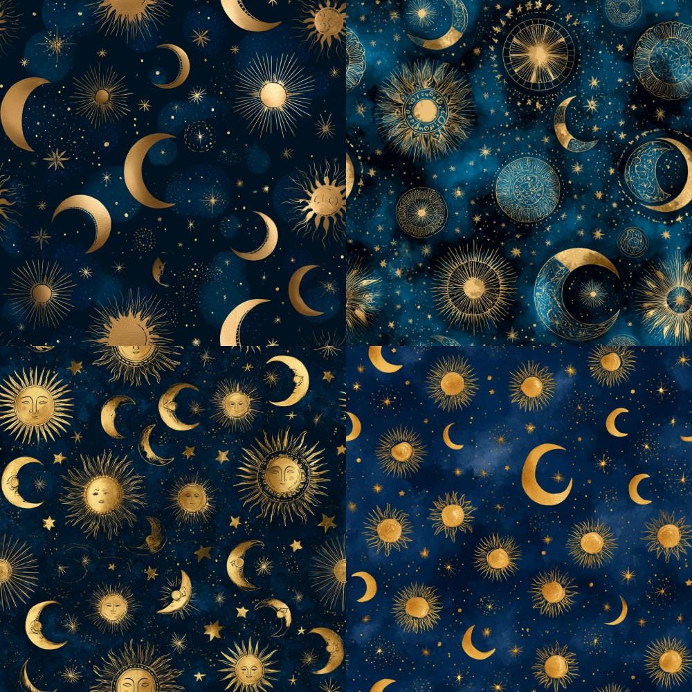 Celestial Digital Paper - Seamless Starry Night Patterns, Instant ...