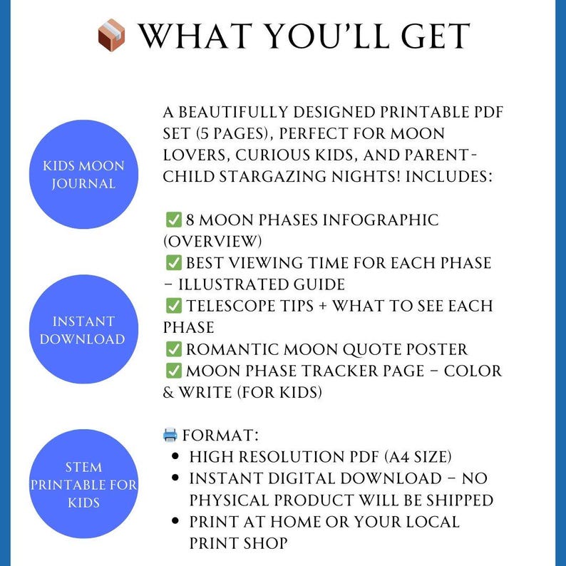 8 Moon Phases Watching Guide Printable Lunar Calendar for Kids ...