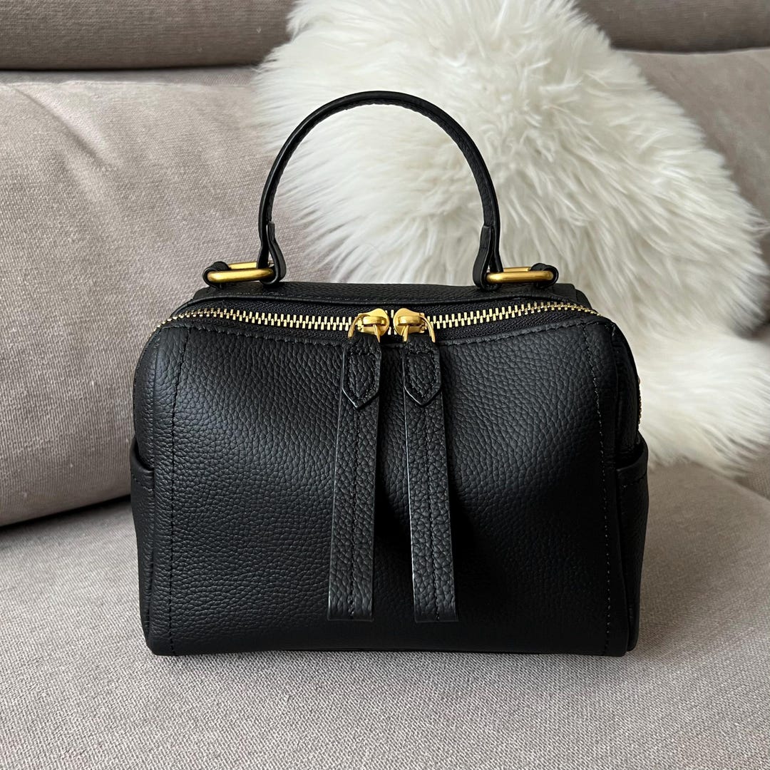 Black Genuine Leather Trunk Bag,daily Shoulder Bag,elegant Handbag ...