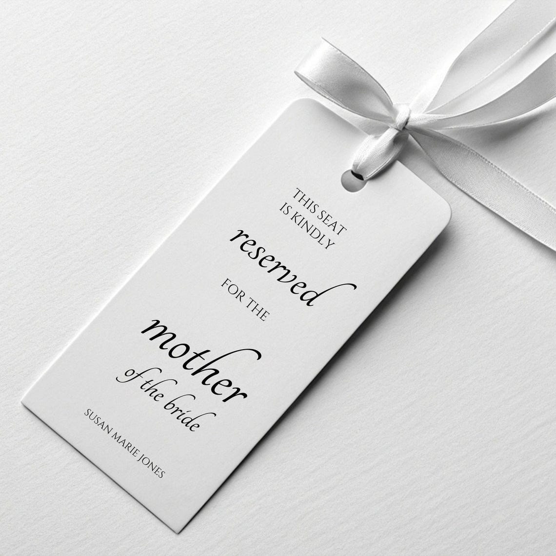 Custom Wedding Sign: Editable Reserved Seat Tag (printable Template ...