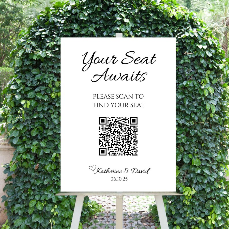 Wedding Seating Chart Sign With QR Code: Elegant Reception Signage ...