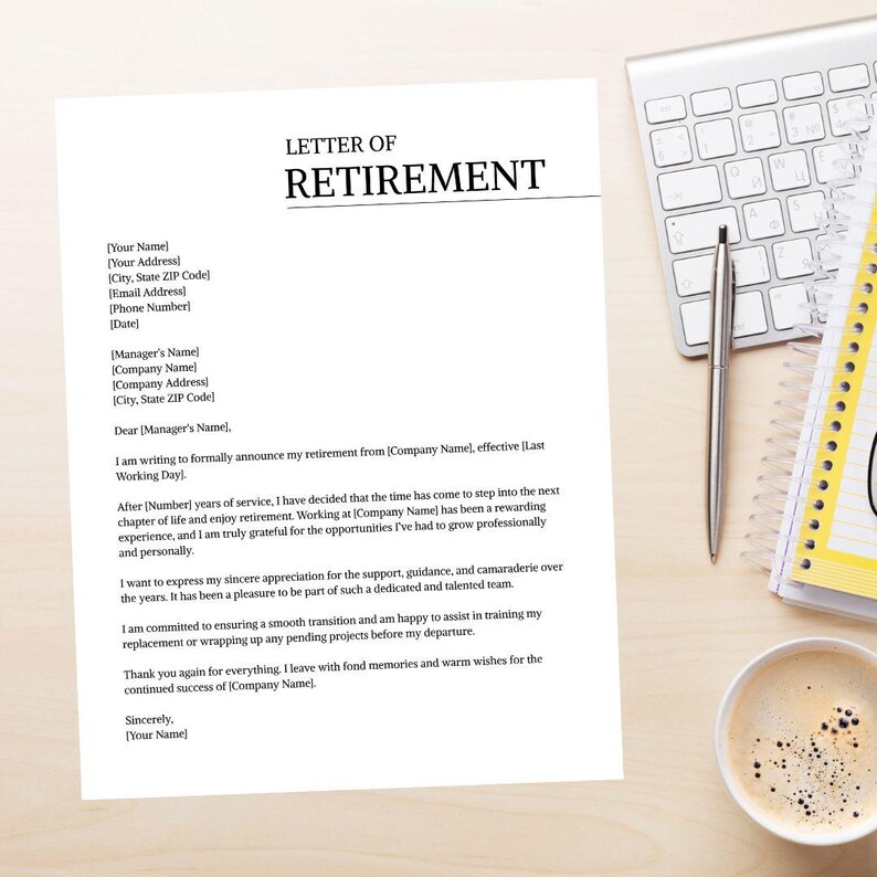 Retirement Letter Template: Professional Printable Template, 8.5x11 - Etsy
