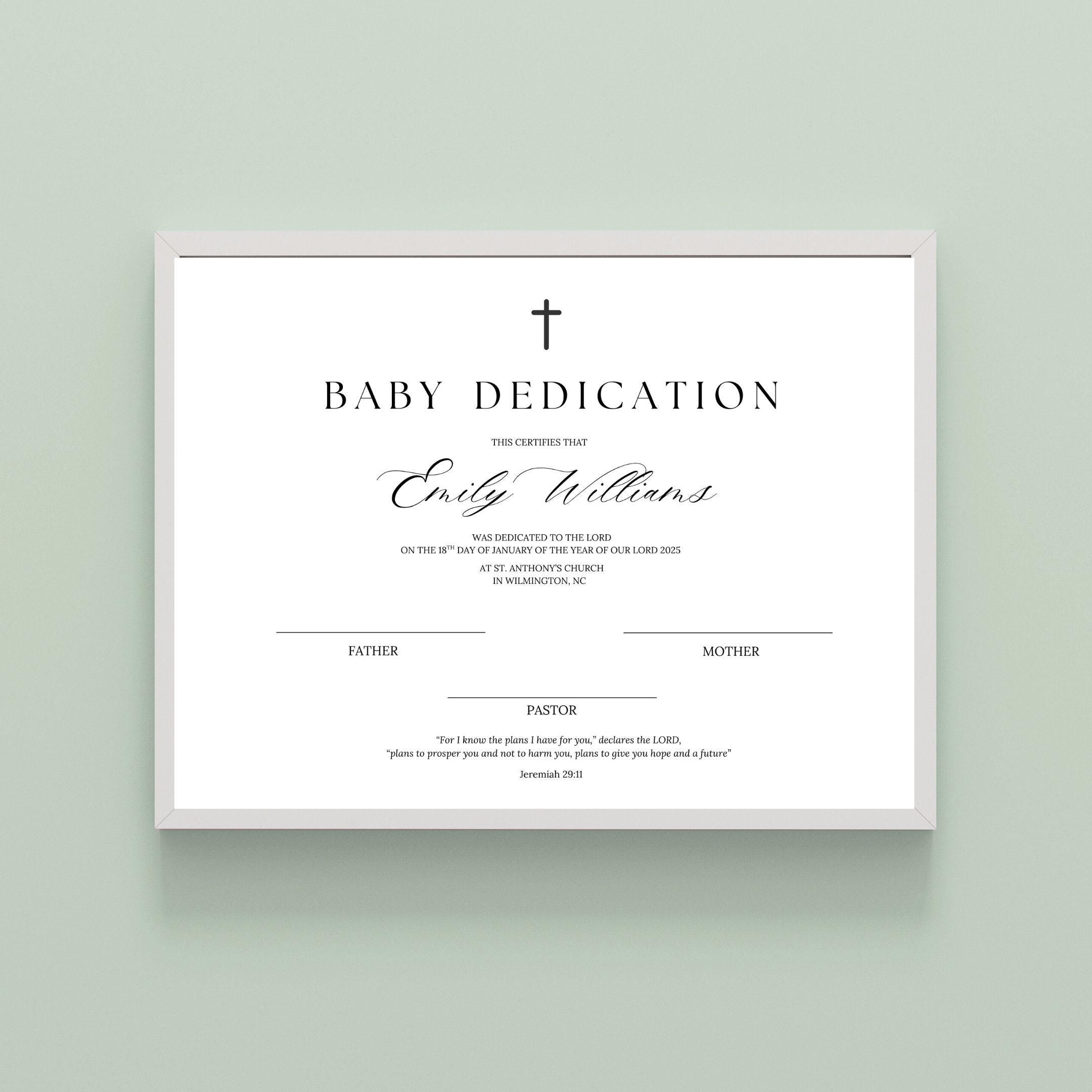 Baby Dedication Certificate Template: Editable Religious Baptism ...